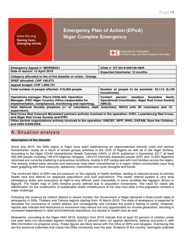 Emergency Plan of Action (Epoa) Niger Complex Emergency: A. Situation ...