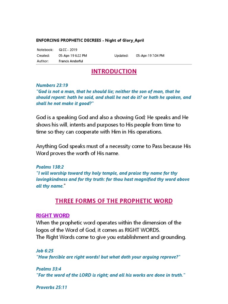 Enforcing Prophetic Decrees - Prayer Watch | PDF | Prophecy | Covenant ...