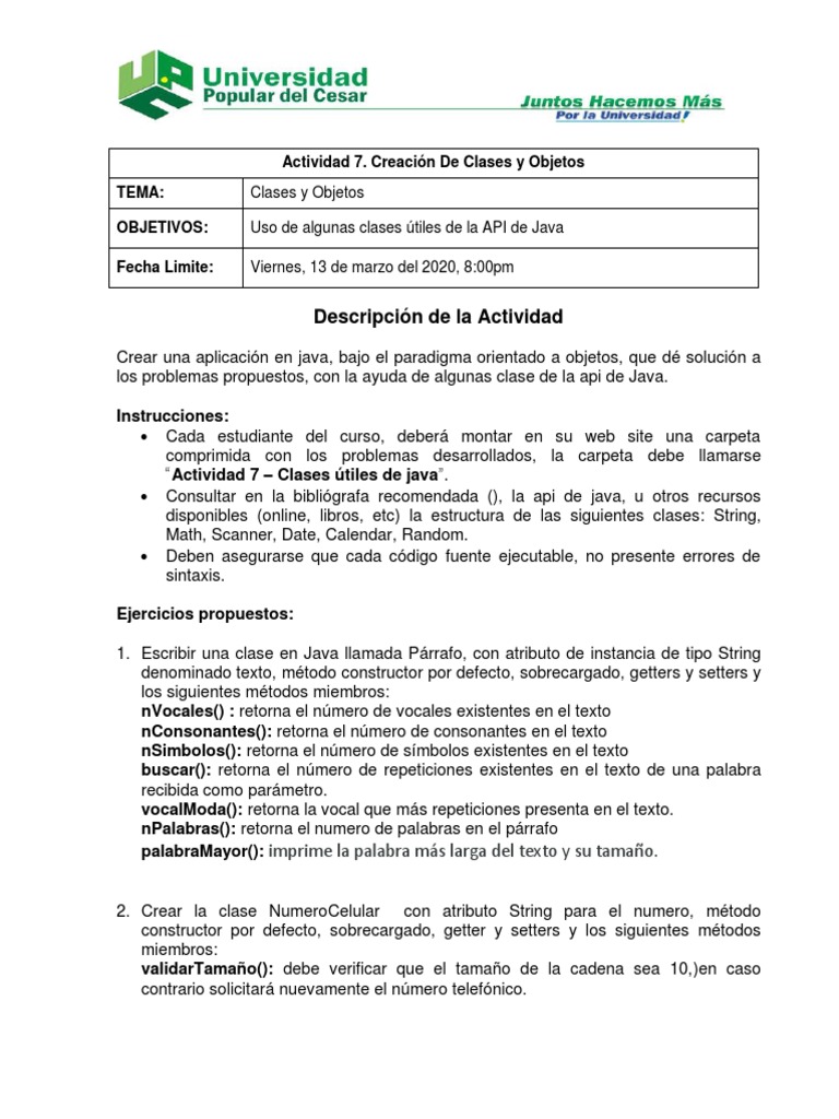 Actividad 7. Clases Utiles de Java | PDF | Java (lenguaje de programación) | Método ...