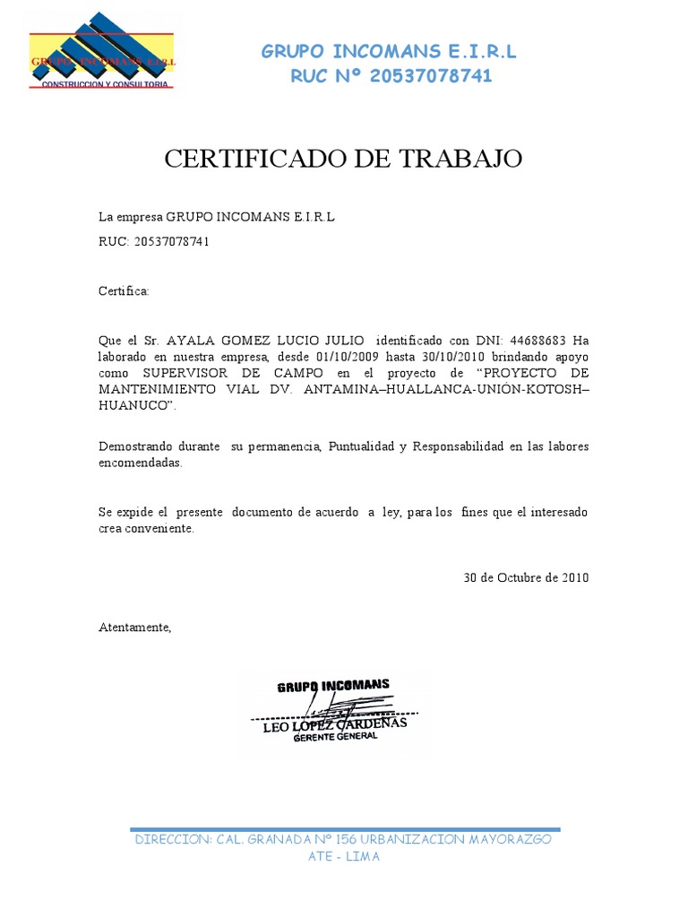 Certificados Incomans | PDF