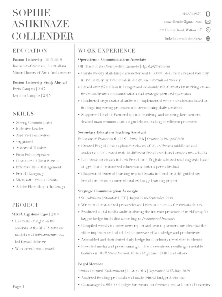 Sophie Ac - Full Resume 9-20 | PDF | News | Business