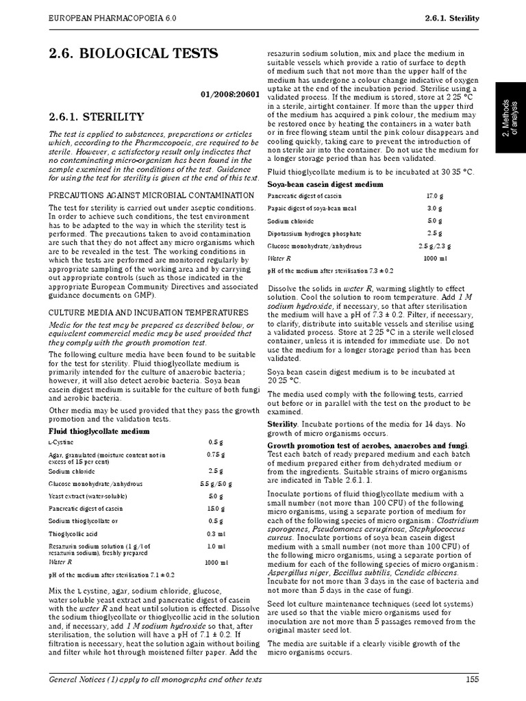 European Pharmacopoeia Sterility Test 2.6.1 | PDF | Sterilization ...