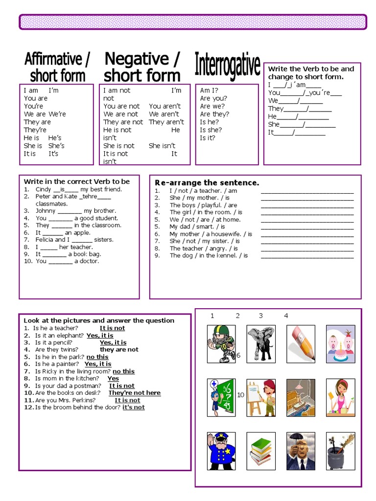 Write The Verb To Be and Change To Short Form.: Re-Arrange The Sentence ...