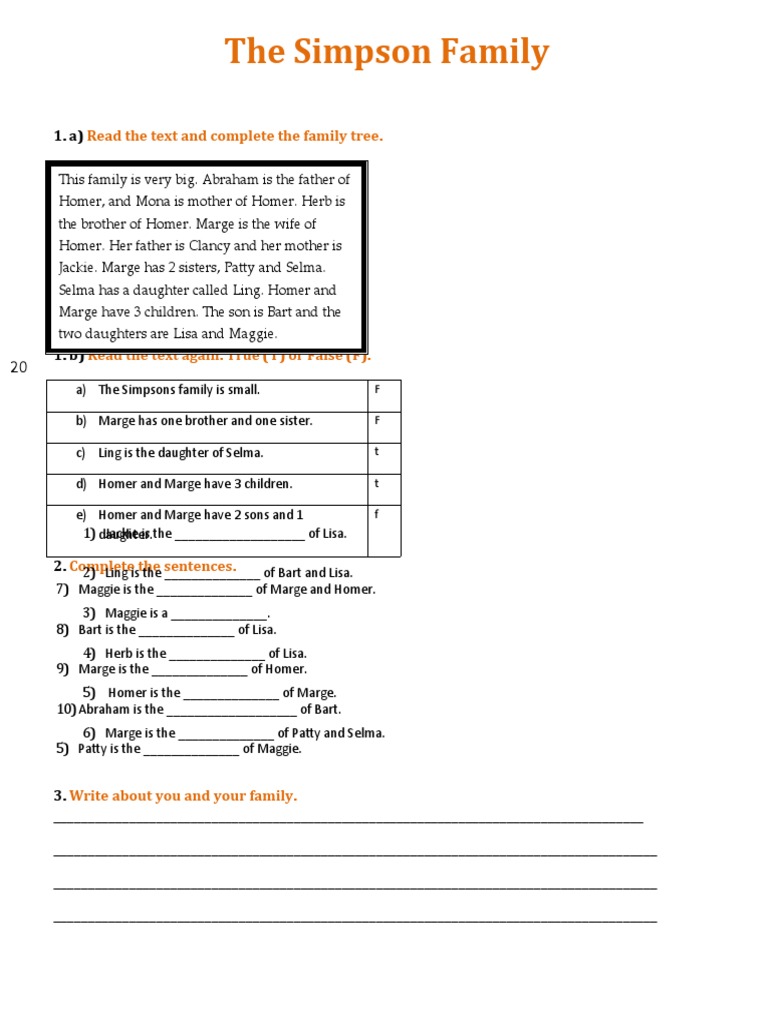 The Simpson Family: Read The Text and Complete The Family Tree | PDF