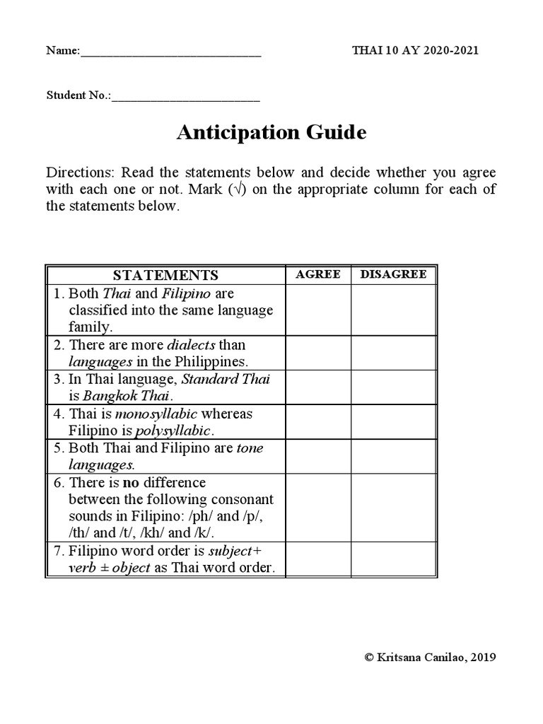Anticipation Guide: Statements | PDF