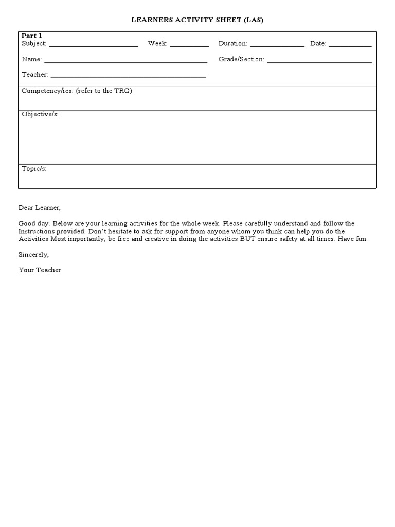 Weekly Learner's Activity Sheet | PDF