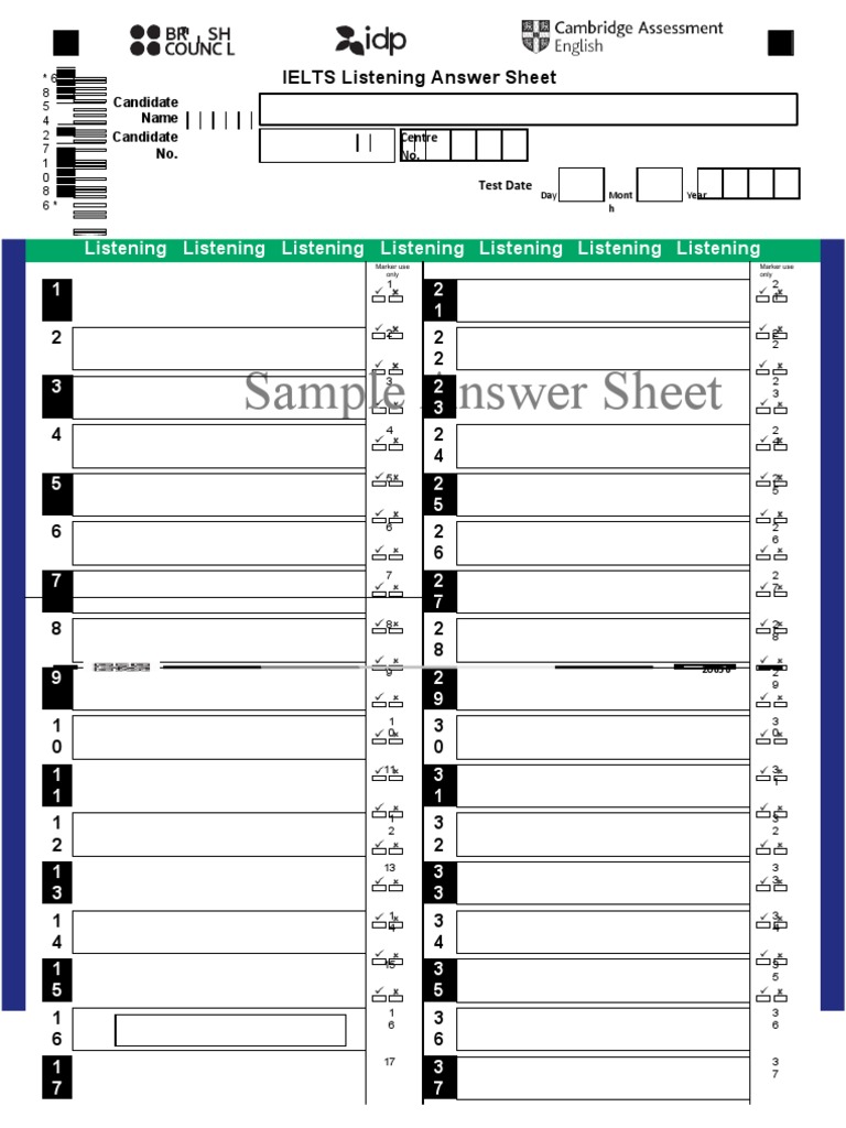 IELTS Listening Answer Sheet Template | PDF | Standardized Tests | Tests