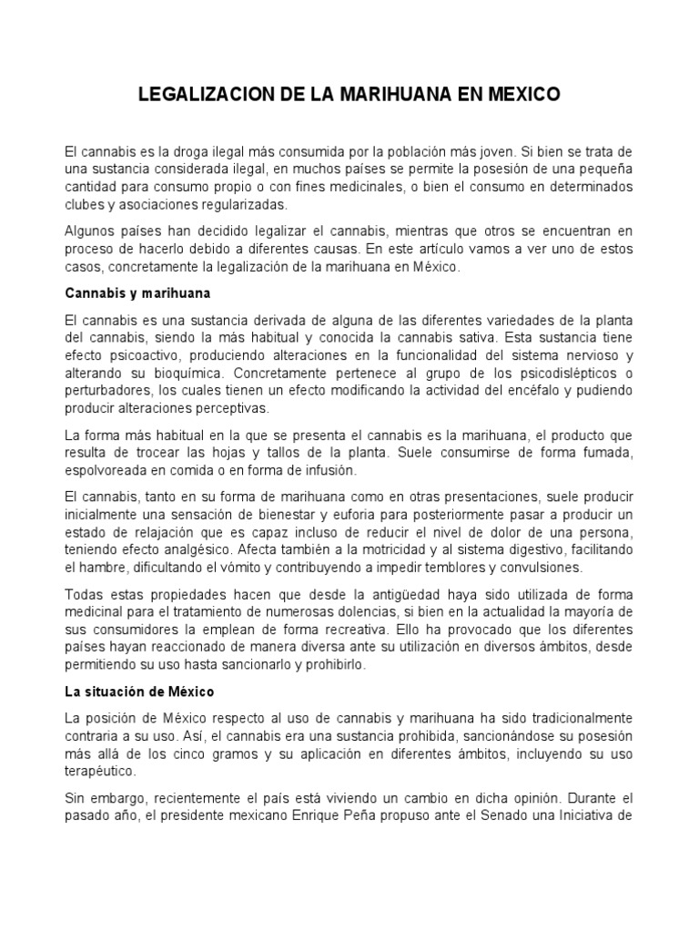 Legalizacion De La Marihuana En Mexico Pdf Legalidad Del Cannabis