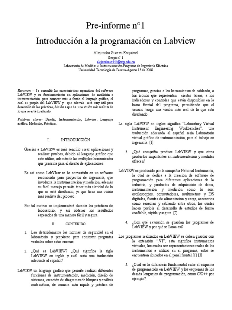 Preinforme1 - Introduccion A LabVIEW | PDF | Programación de computadoras | Lenguaje de programación