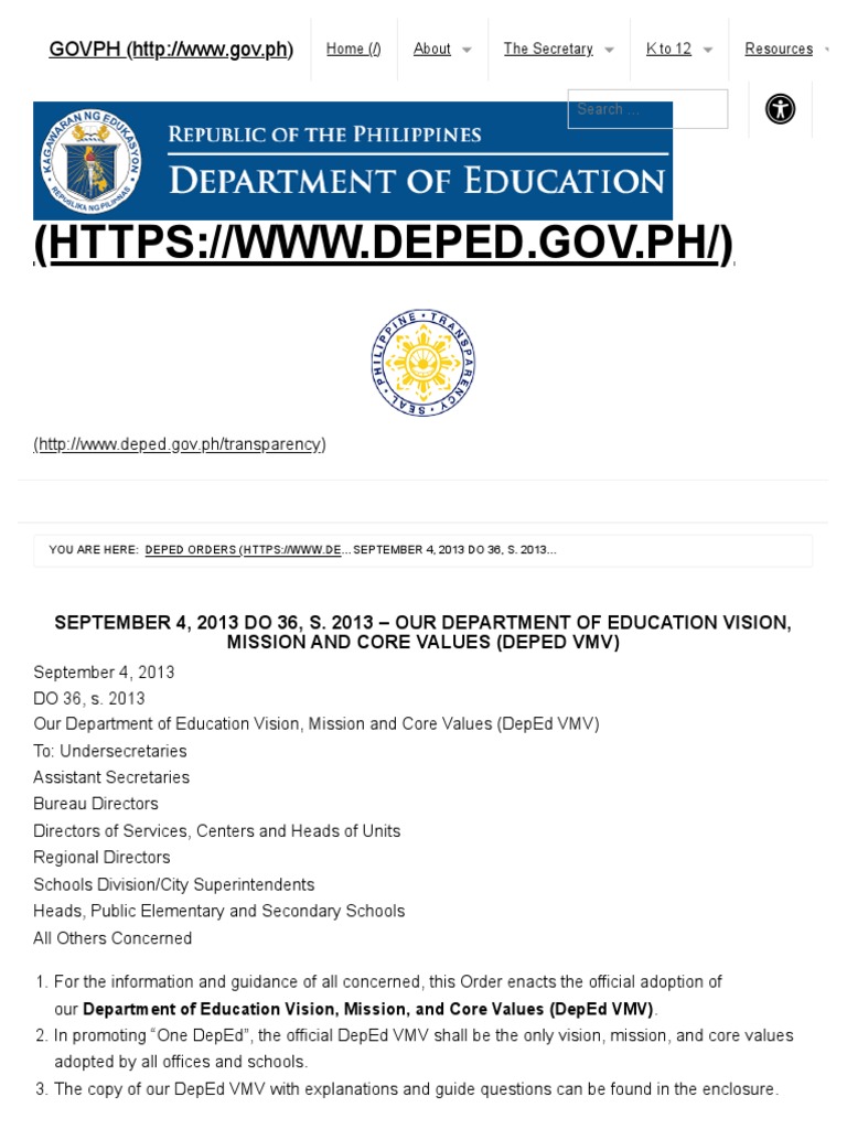 Department of Education Vision, Mission and Core Values (DepEd VMV ...