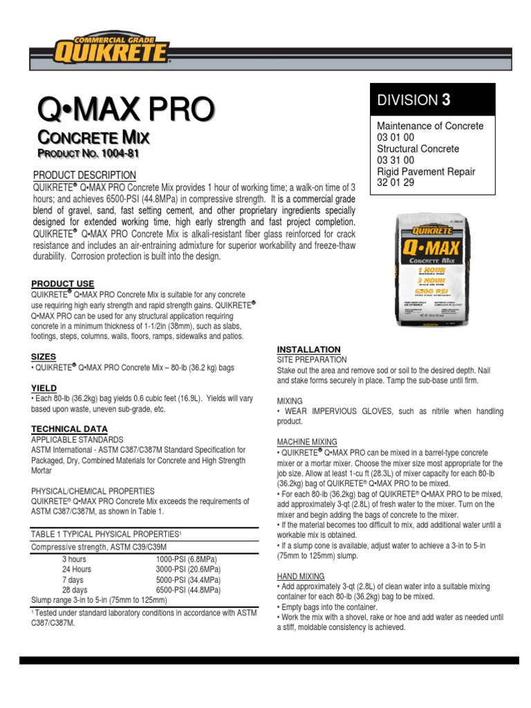 Data - Sheet Qmax Pro 1004 81 PDF | Download Free PDF | Concrete ...