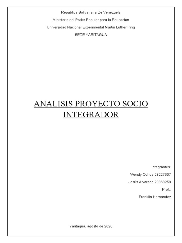 Proyecto Socio Integrador en Yaritagua | PDF