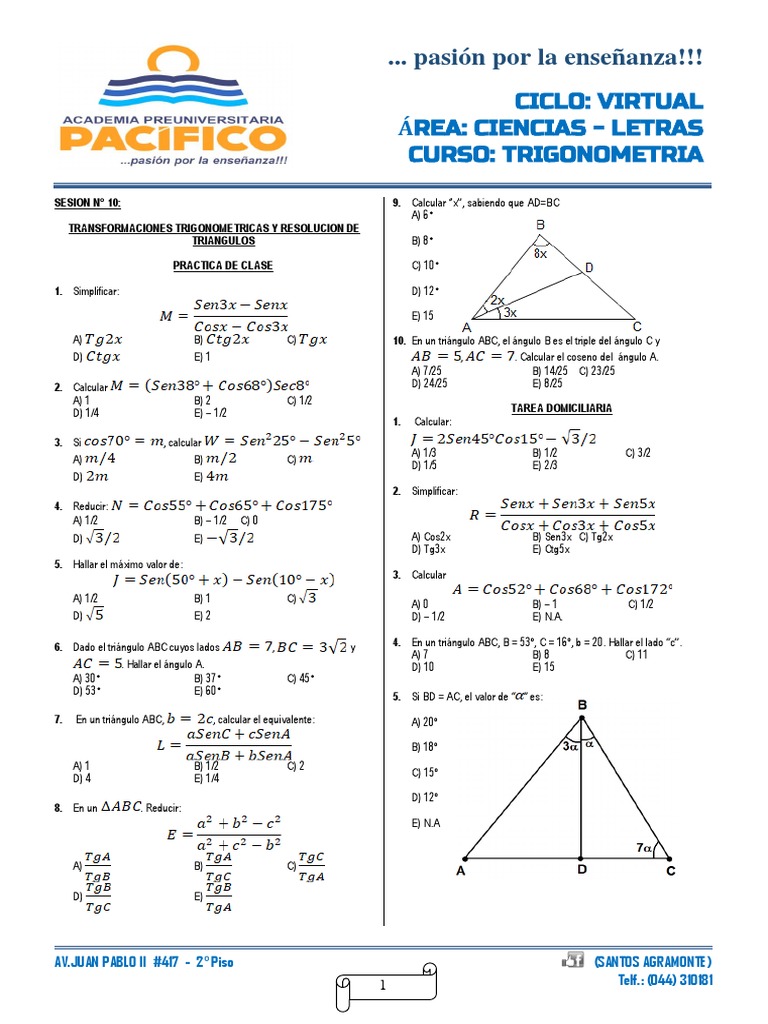 10 - Trigonometria - Transformaciones Trigonometricas y Resolucion de Triangulos PDF | PDF ...