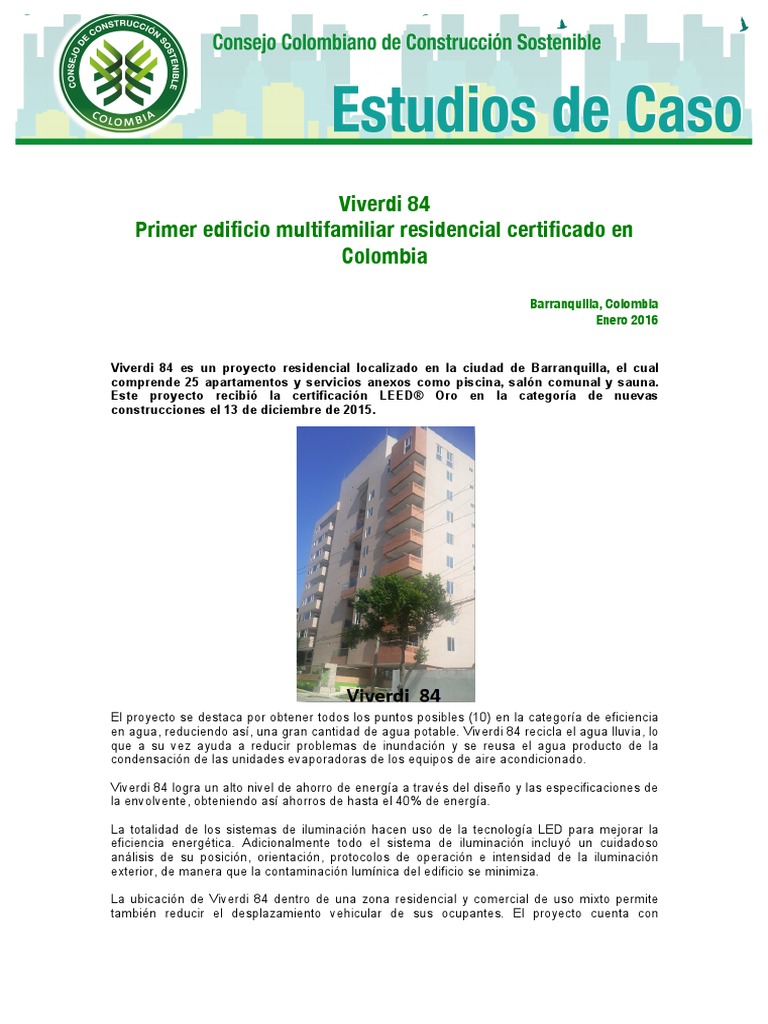 Viverdi 84 Primer Edificio Multifamiliar Residencial Certificado en Colombia | PDF