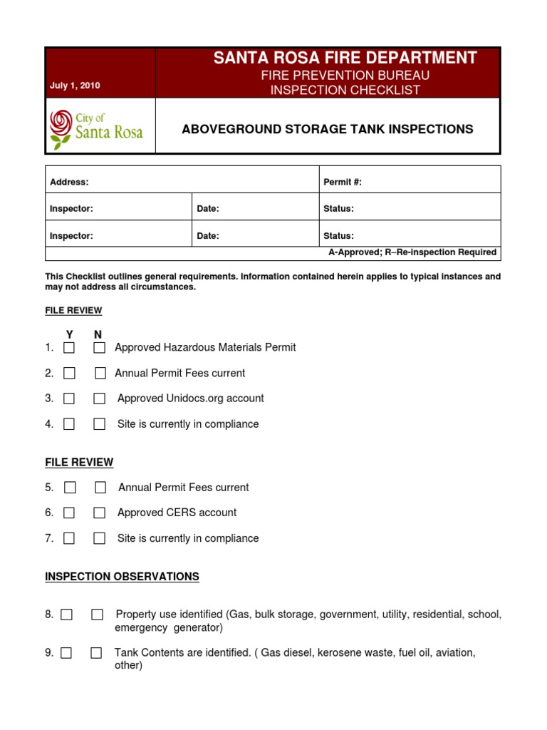 Aboveground Storage Tank Facility Inspection Checklist PDF | PDF | Leak ...