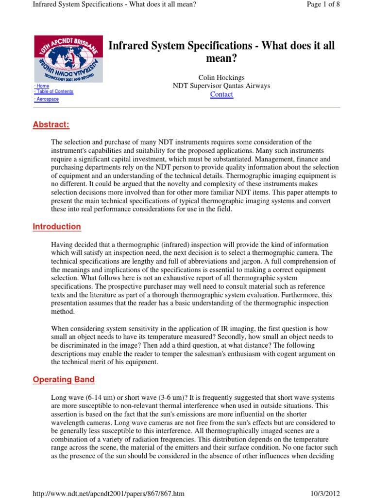 Infrared System Specifications - What Does It All Mean?: Abstract | PDF ...