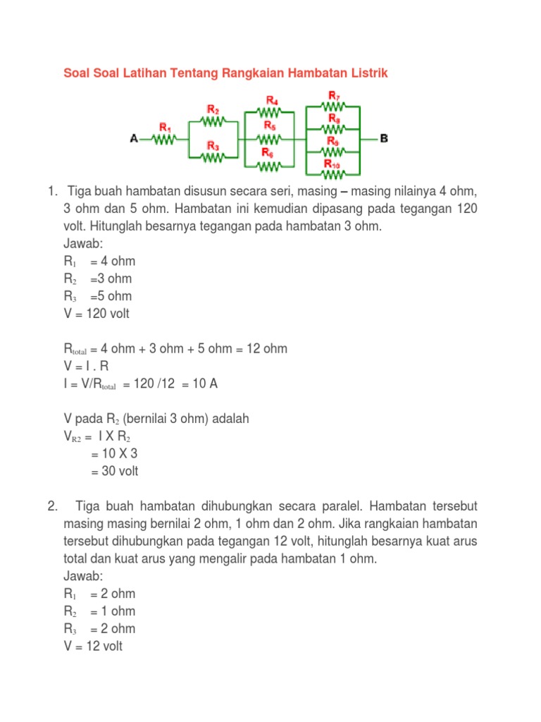 Soal Soal Latihan Tentang Rangkaian Hambatan Listrik | PDF