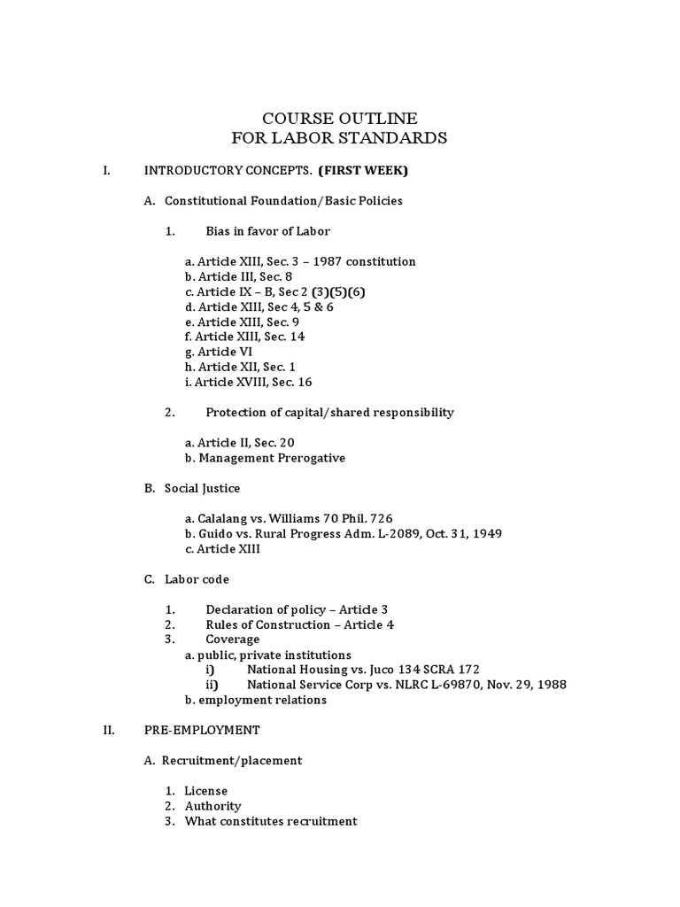 Labor Standards Outline (2020) | PDF | Employment | Overtime