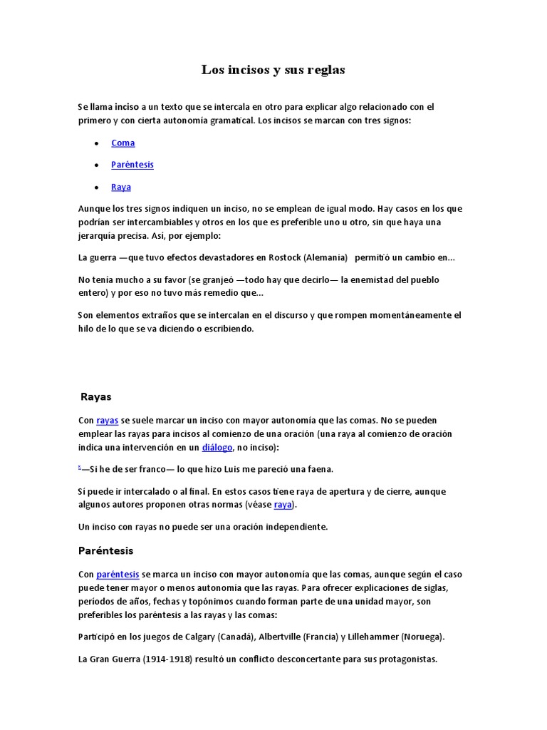 Los Incisos y Sus Reglas | PDF | Soporte | Idiomas