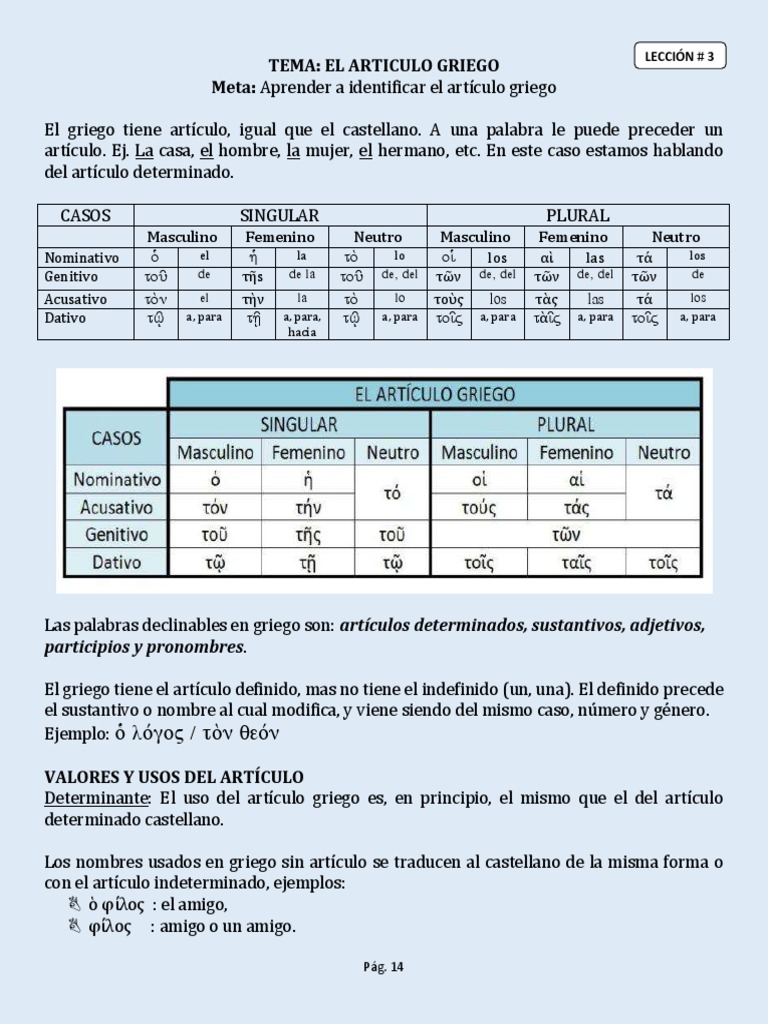 Articulo y Preposiciones Griegas | PDF | Lengua griega | Género gramatical