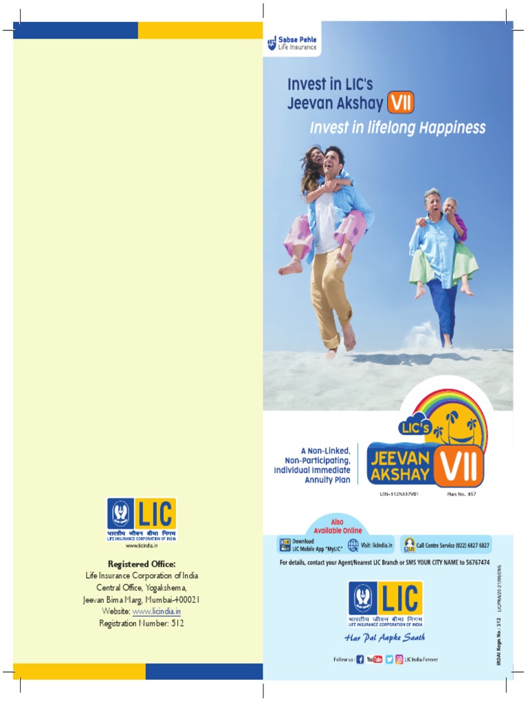 LIC Jeevan Akshay-VII Plan Details | PDF | Annuity (European) | Life ...