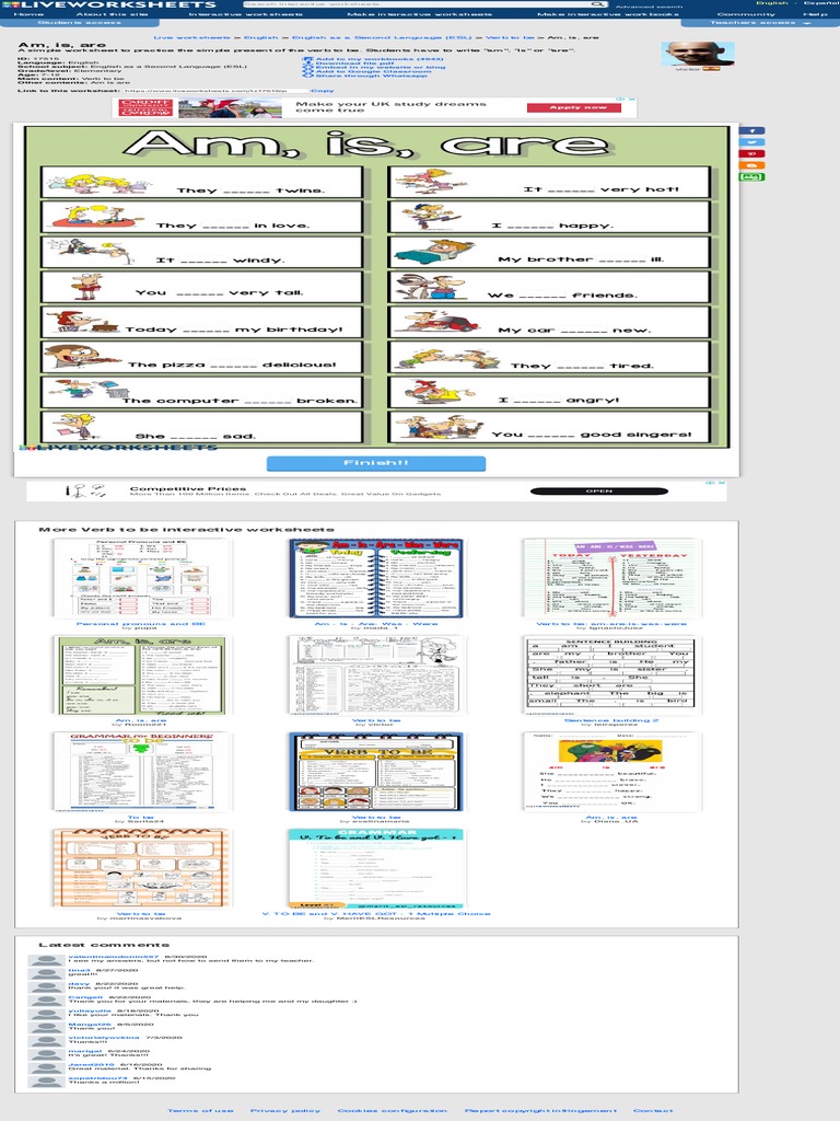 Am, Is, Are - Interactive Worksheet | PDF | English As A Second Or ...