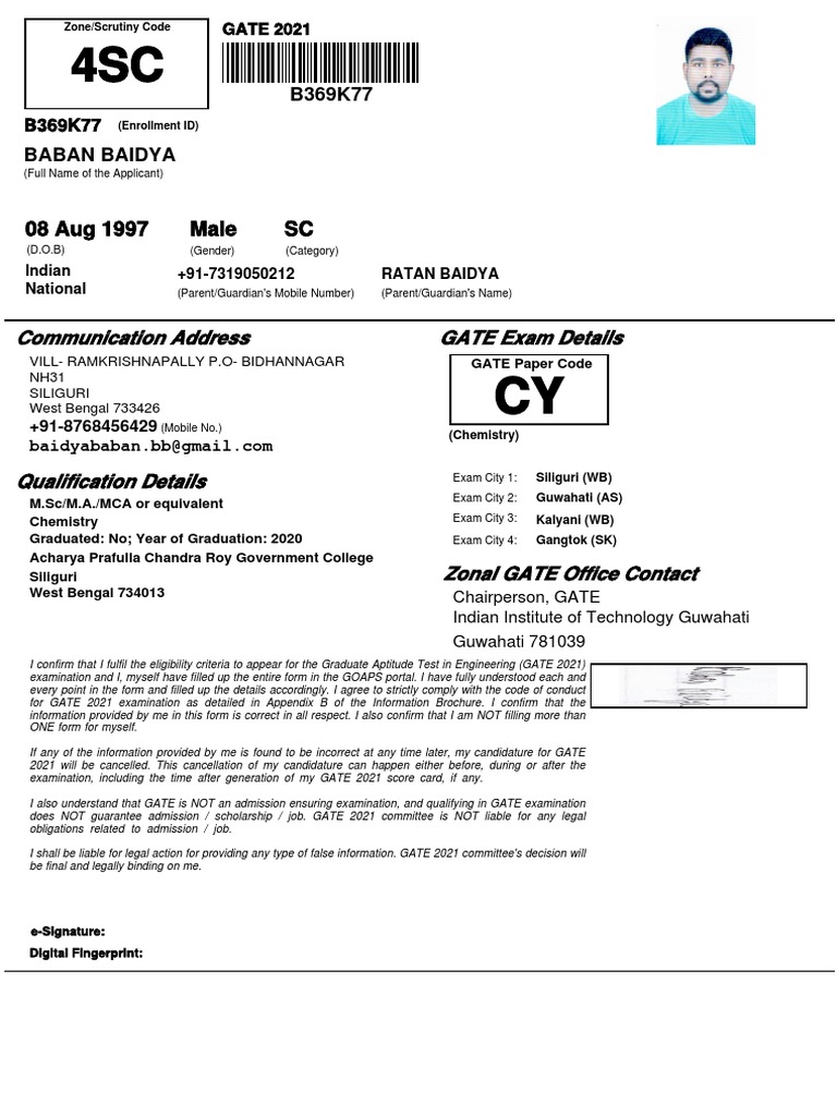 GATE 2021 Application Form Details | PDF | Qualifications | Educational ...