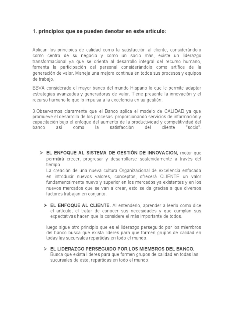 Principales Principios de Modelo de Calidad en BBVA | PDF | Calidad ...