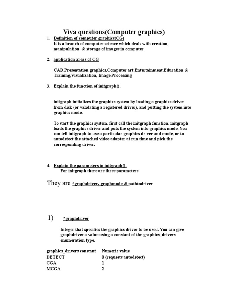 CG Viva Questions ANSWERS | PDF | Rendering (Computer Graphics) | Computer Graphics