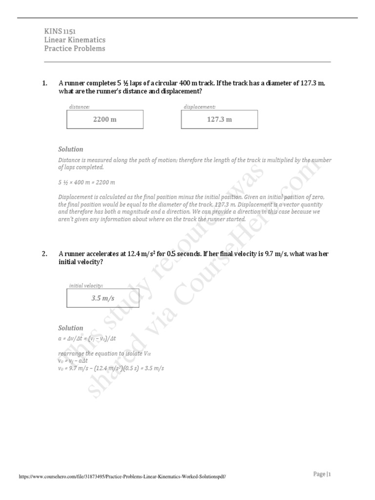 Linear Kinematics Practice Problems | PDF | Velocity | Speed