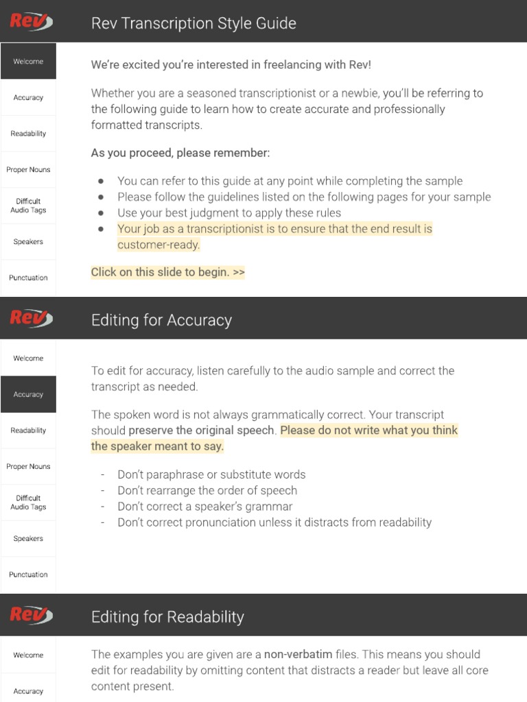 Rev Transcription Style Guide PDF | PDF