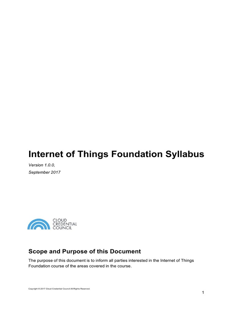 Internet of Things Foundation Syllabus: Scope and Purpose of This ...