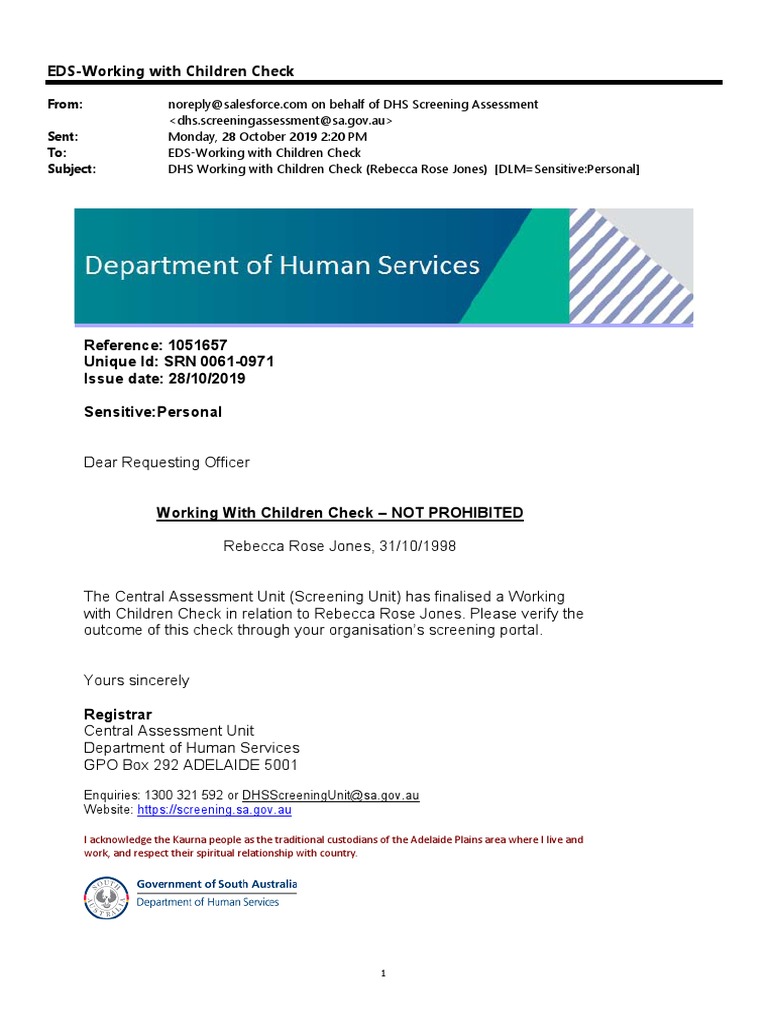 Dhs-Working With Children Check | PDF