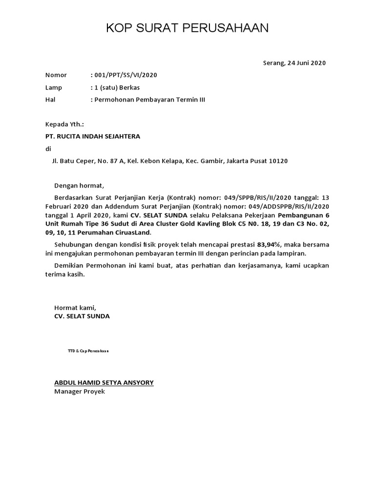 Contoh Surat Pengantar Tagihan | PDF