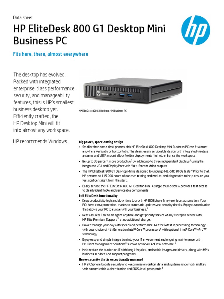 HP Elitedesk 800 G1 Desktop Mini Business PC: Fits Here, There, Almost ...