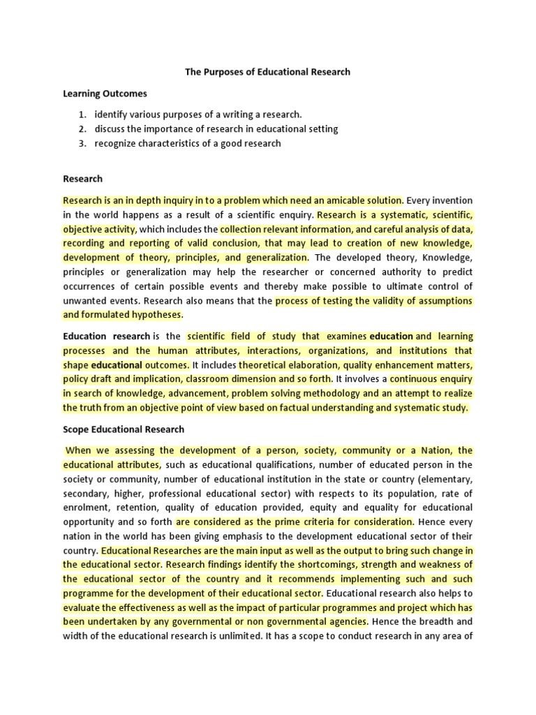 The Purposes of Educational Research Learning Outcomes | PDF ...