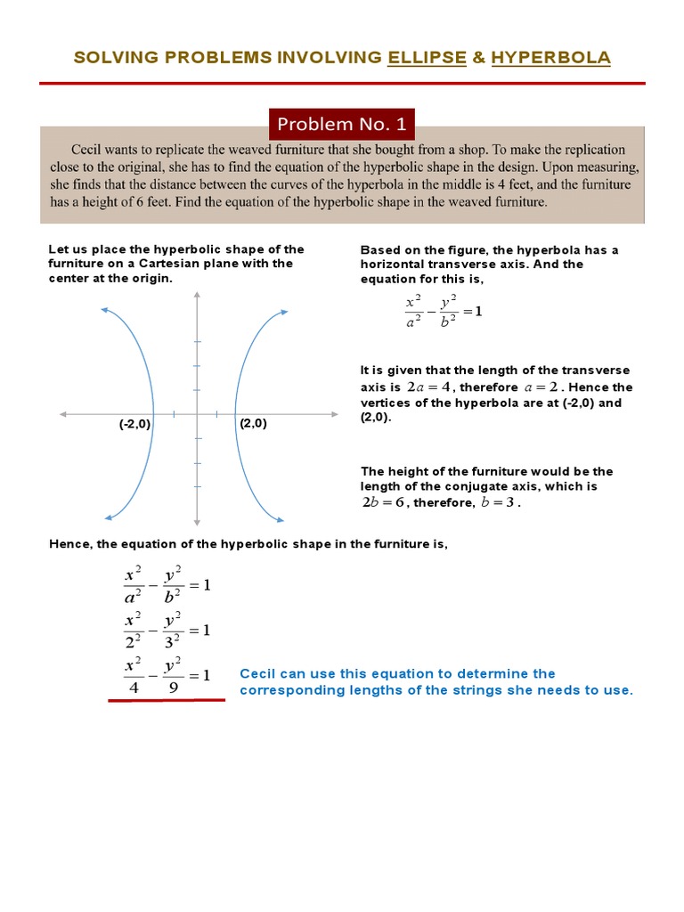 Problem No. 1: Solving Problems Involving Ellipse & Hyperbola | PDF | Differential Geometry ...