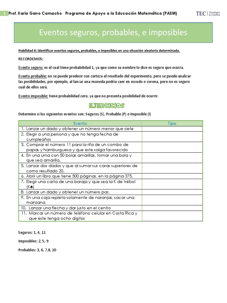 Identificar Tipos de Eventos Probabilisticos | PDF | Epistemología de ...