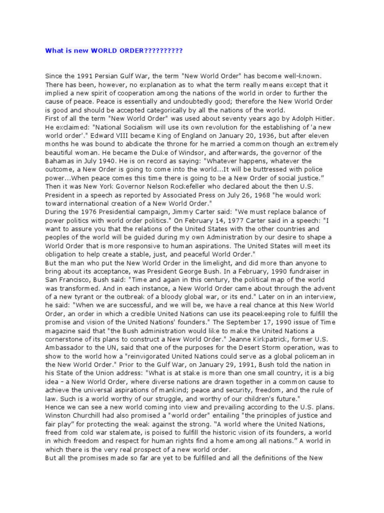 What Is New WORLD ORDER | PDF | New World Order (Politics) | New World ...