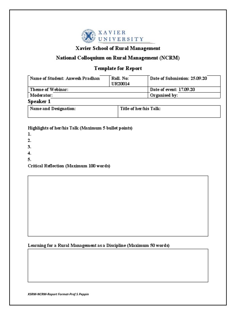 Xavier School of Rural Management National Colloquium On Rural ...