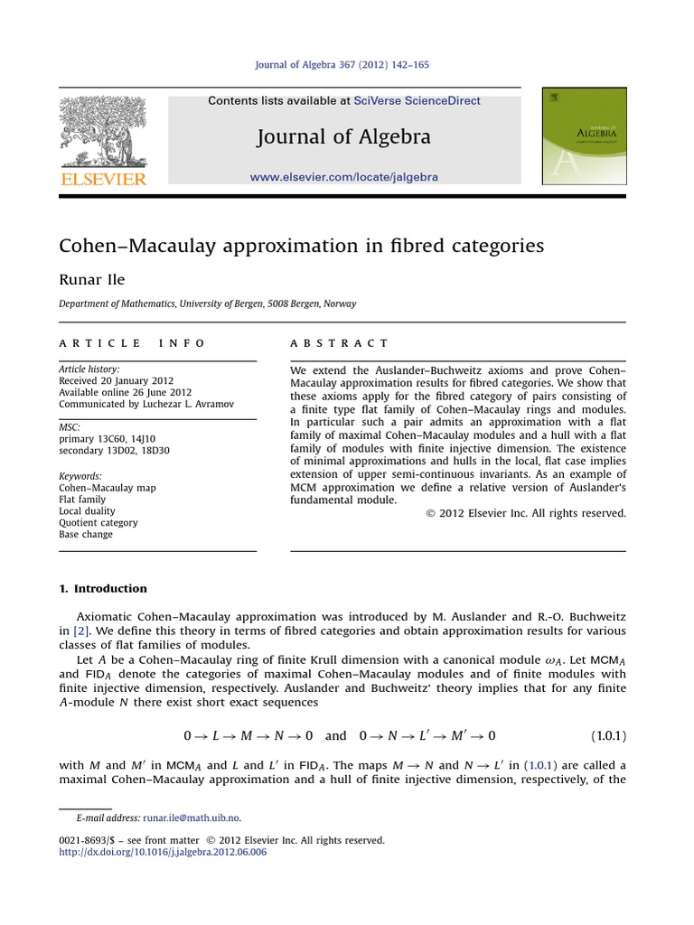 Journal of Algebra: Runar Ile | PDF | Category Theory | Module ...