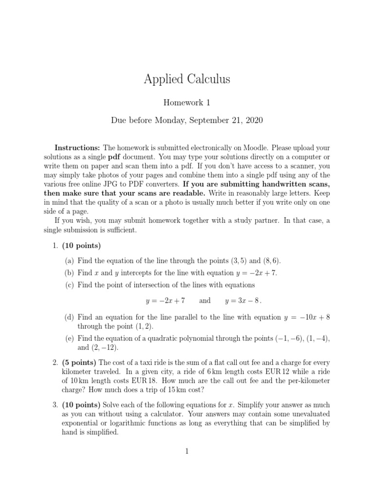 Applied Calculus - Exercises | PDF | Equations | Teaching Mathematics