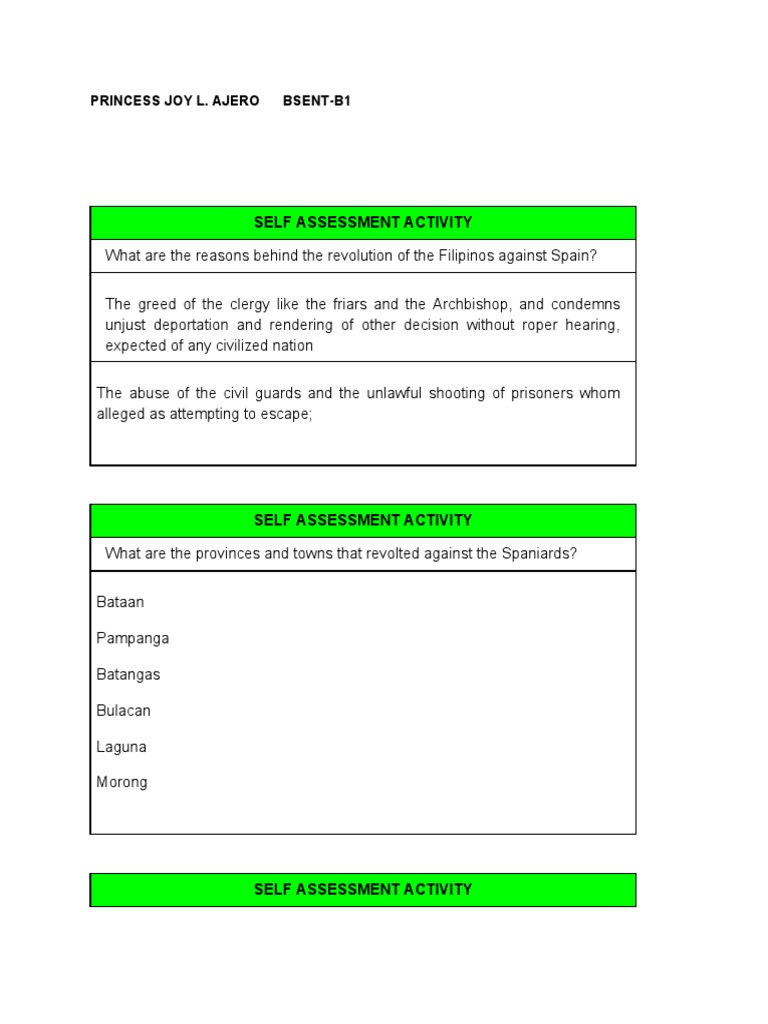 Self Assessment Activity: Princess Joy L. Ajero Bsent-B1 | PDF