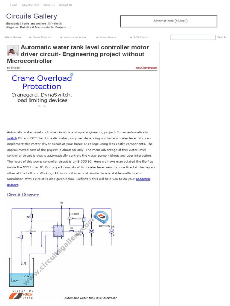 Automatic Water Tank Level Controller Motor Driver Circuit ...