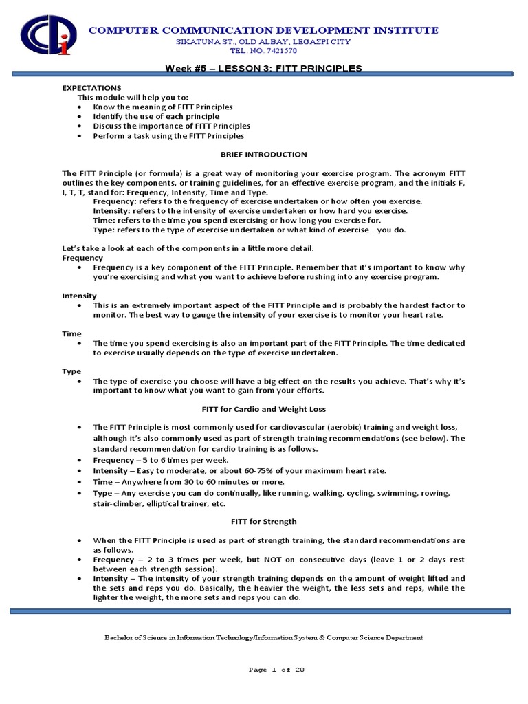 Computer Communication Development Institute: Week #5 - Lesson 3: Fitt Principles | PDF ...