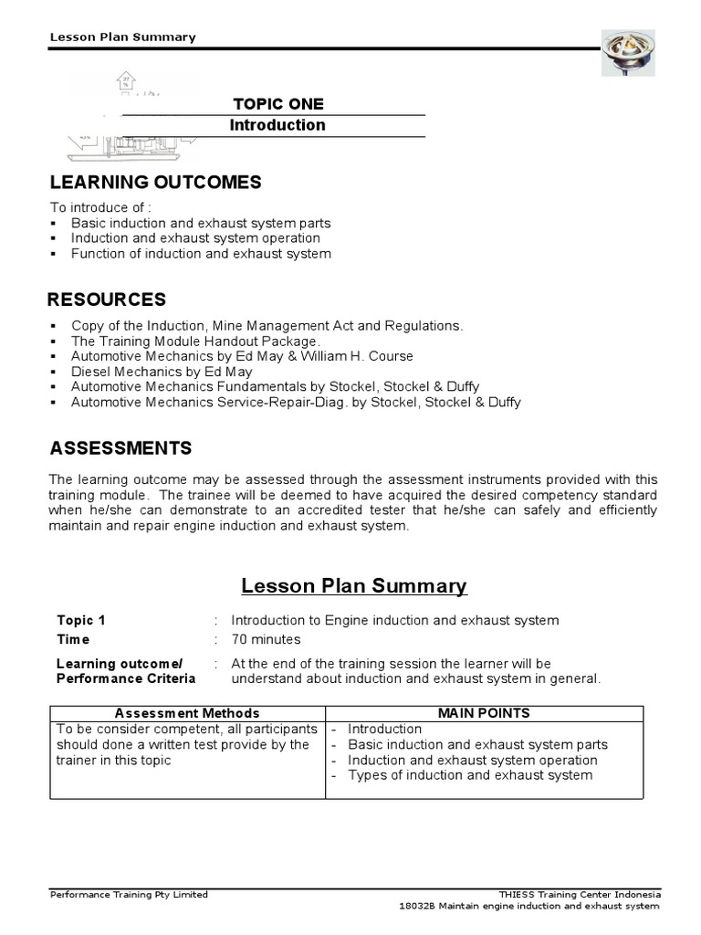 Learning Outcomes: Lesson Plan Summary | PDF | Exhaust Gas | Propulsion