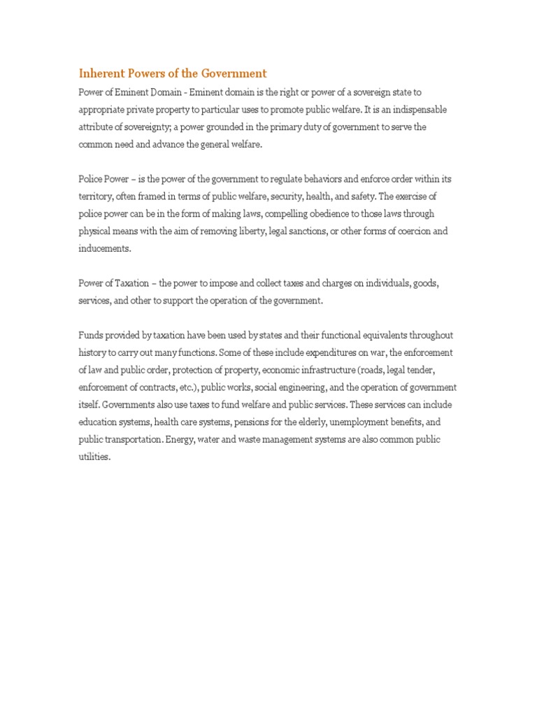 Three Inherent Powers of Government | PDF | Politics | Social Science