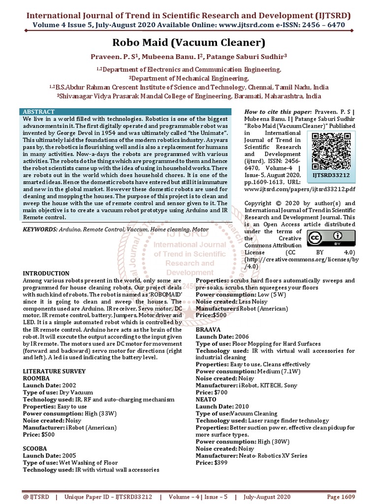 Robo Maid Vacuum Cleaner | PDF | Electric Motor | Infrared