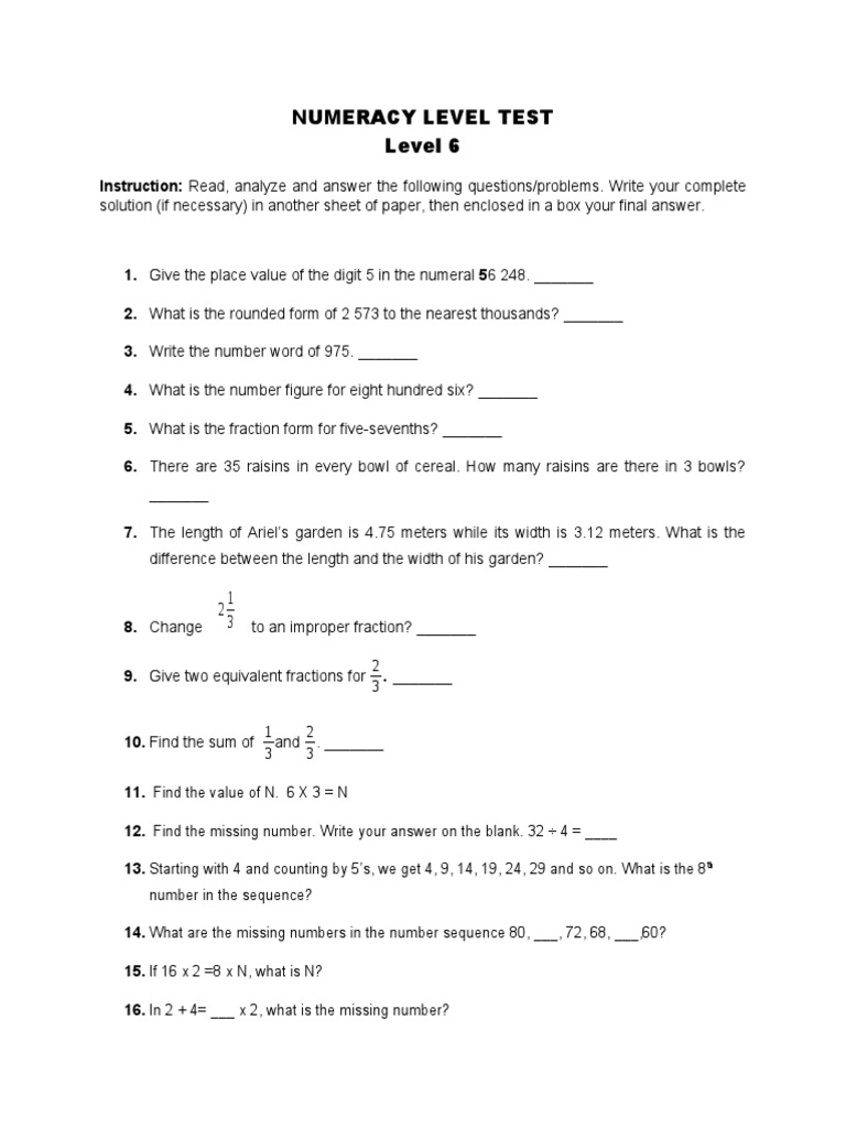Grade 6 Numeracy Test Questions | PDF | Polygon | Fraction (Mathematics)