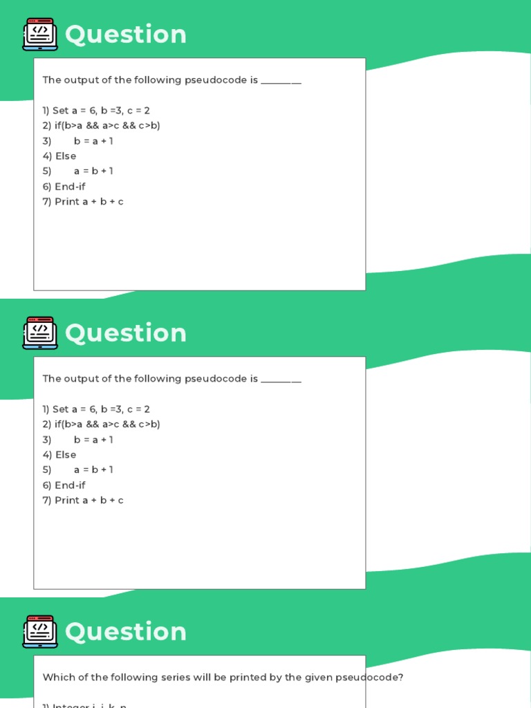 Pseudocode Output Analysis Questions | PDF | Teaching Methods & Materials